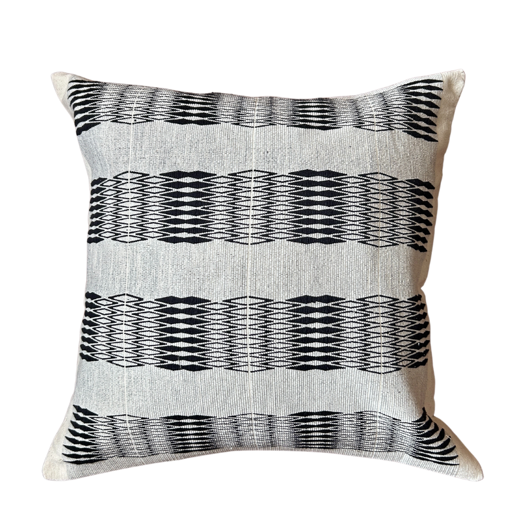 ELA HANDWOVEN CUSHION - GREY BASE AND BLACK MOTIFS – Junekeri
